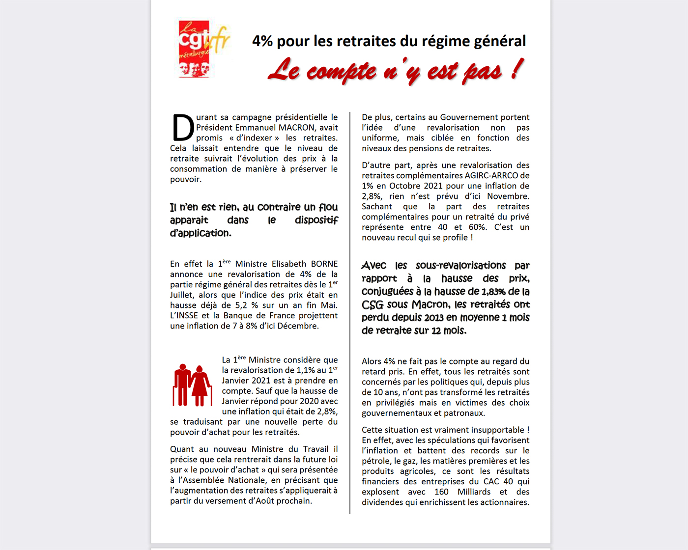 Les retraités renforcent leurs revendications (tract)